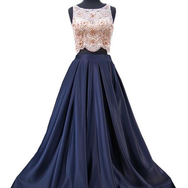 Long Prom Dresses, Two Pieces Prom Dresses, Beading Party Prom Dresses ...